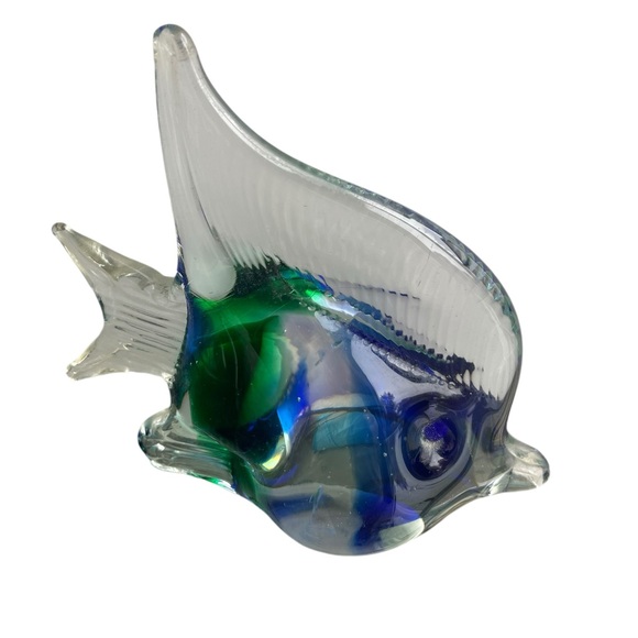 Art | Vtg Blown Art Glass Angel Fish Ocean Figurine Paperweight Blue ...